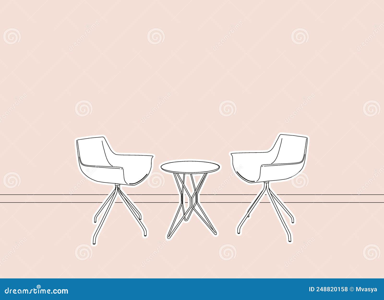 Sketch of Modern Interior Table and Chair. Outline Vector Illustration ...