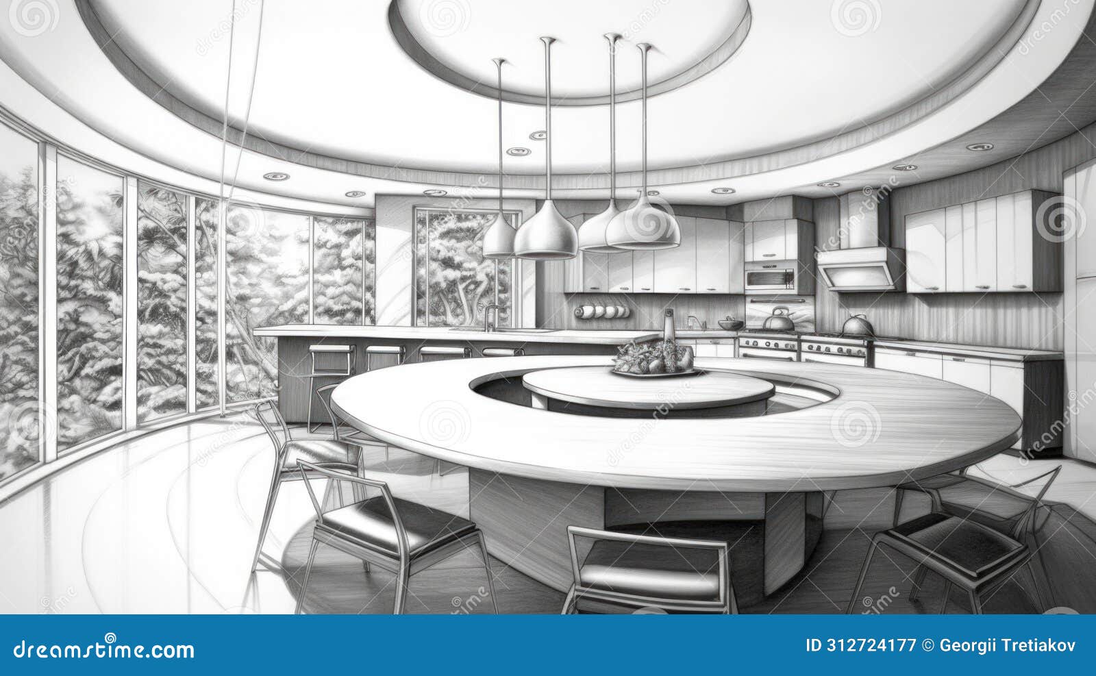 Sketch of a Modern Kitchen Interior Design Stock Illustration ...