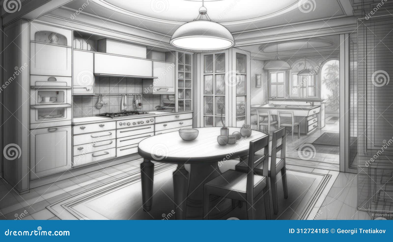 Sketch of a Modern Kitchen Interior Design Stock Illustration ...