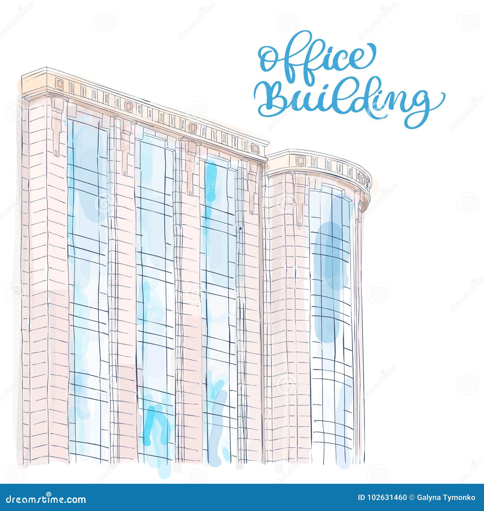 Sketch of Modern Office Building. Doodle Style Vector Illustration and ...