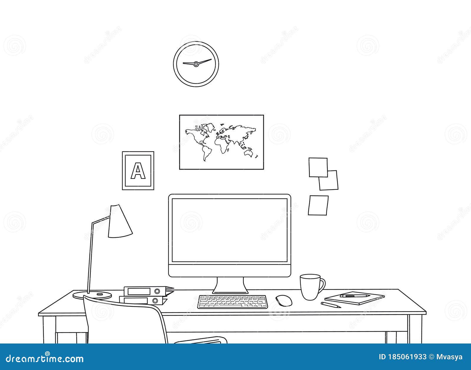 Sketch Modern Office Interior Stock Vector - Illustration of place ...