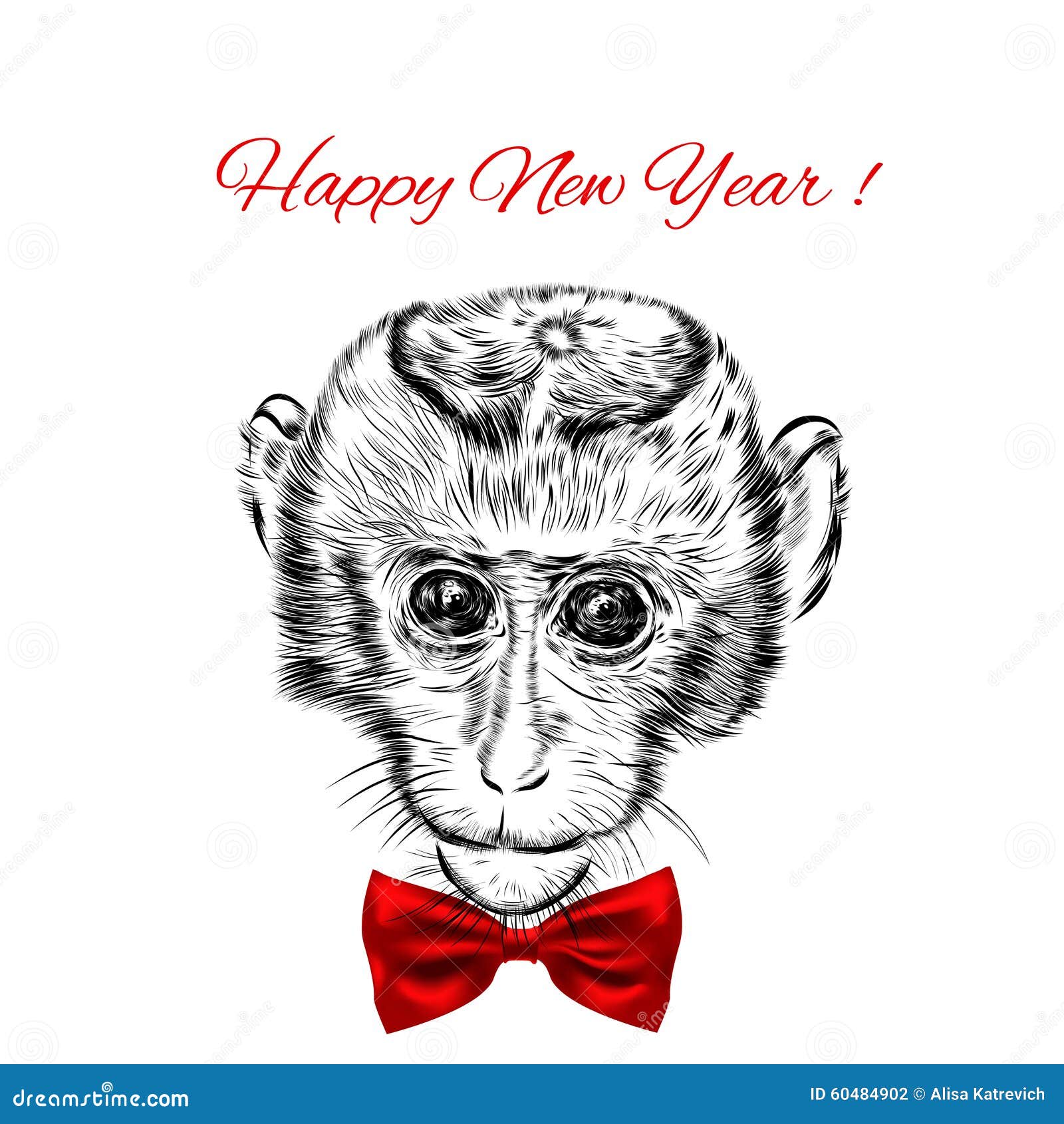 Sketch Monkey Face with Red Bow. Hand Drawn Doodle Stock Vector ...