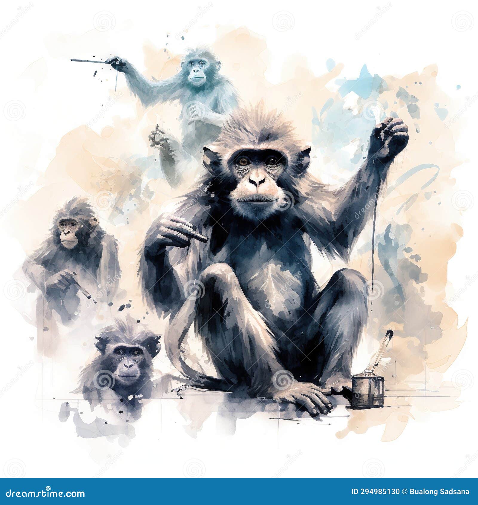 Sketch Monkey Set on a White Background Stock Illustration ...