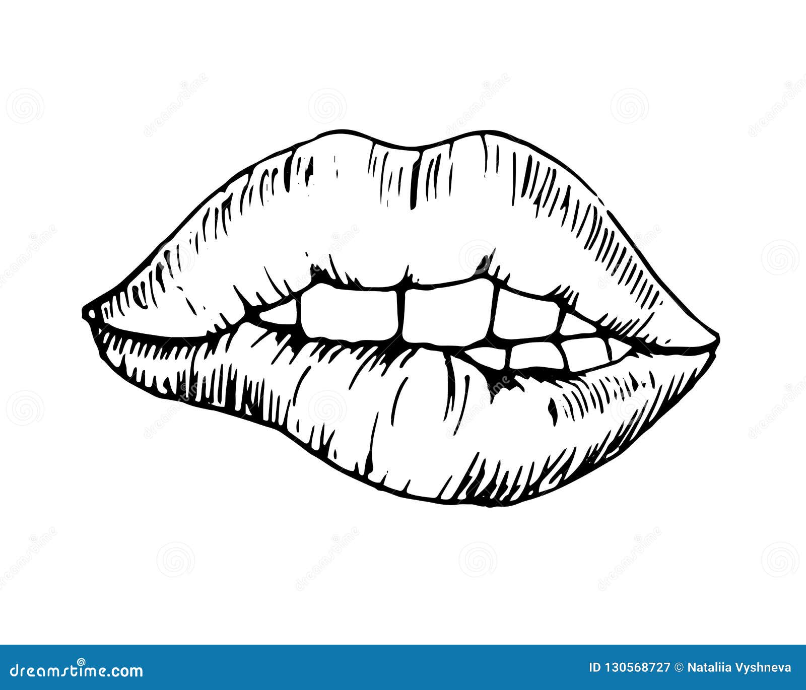 Sketch Monochromatic Vector Drawing, Bitten Lip | CartoonDealer.com ...