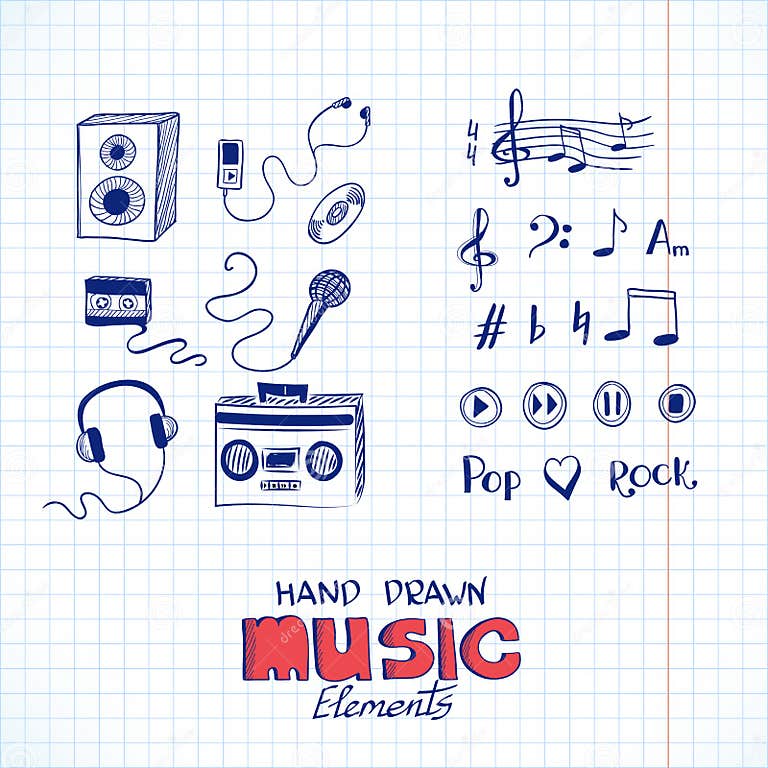 Sketch of music elements stock vector. Illustration of song - 42263213