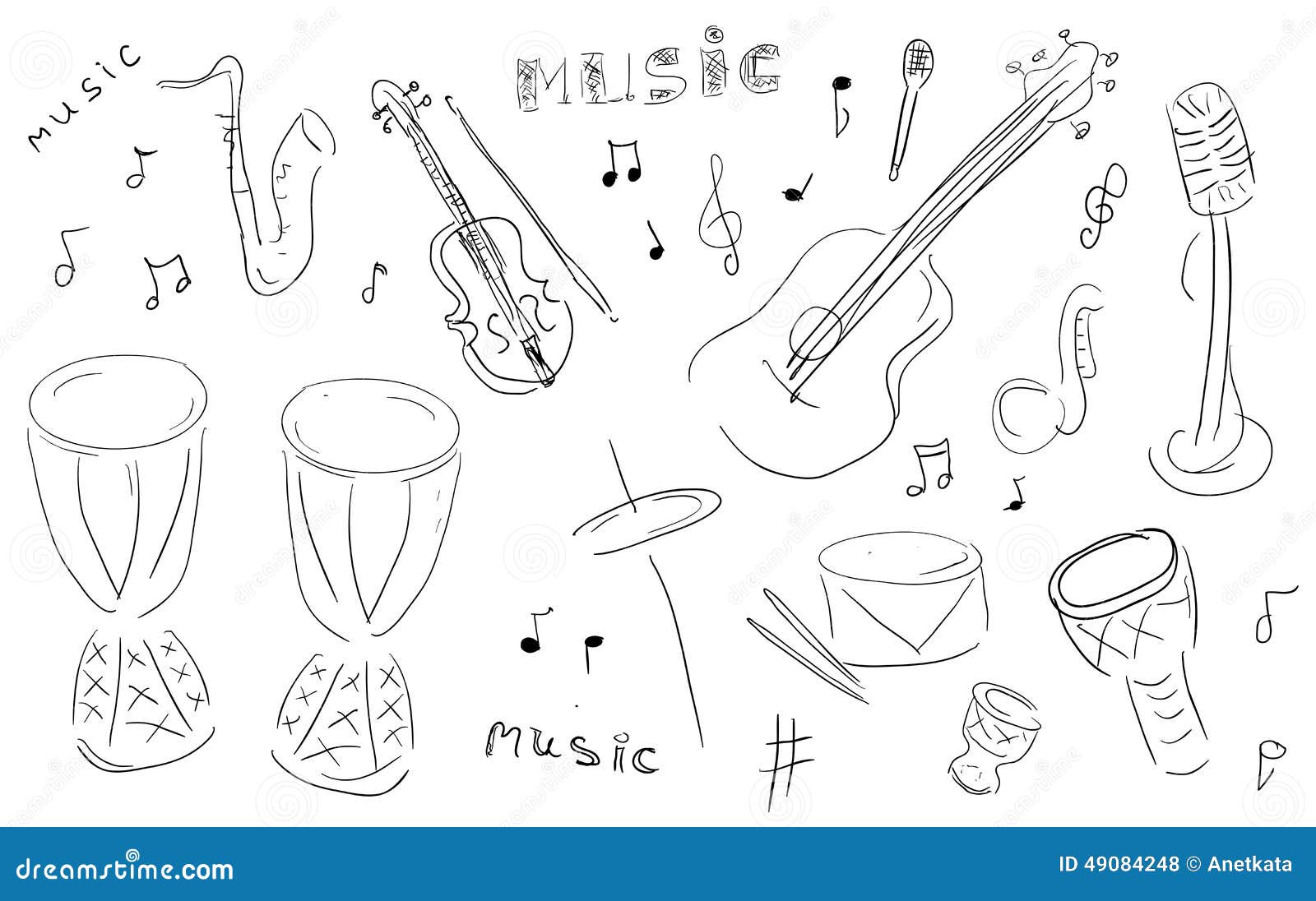 Sketch Music Instruments Set Stock Illustration - Illustration of ...