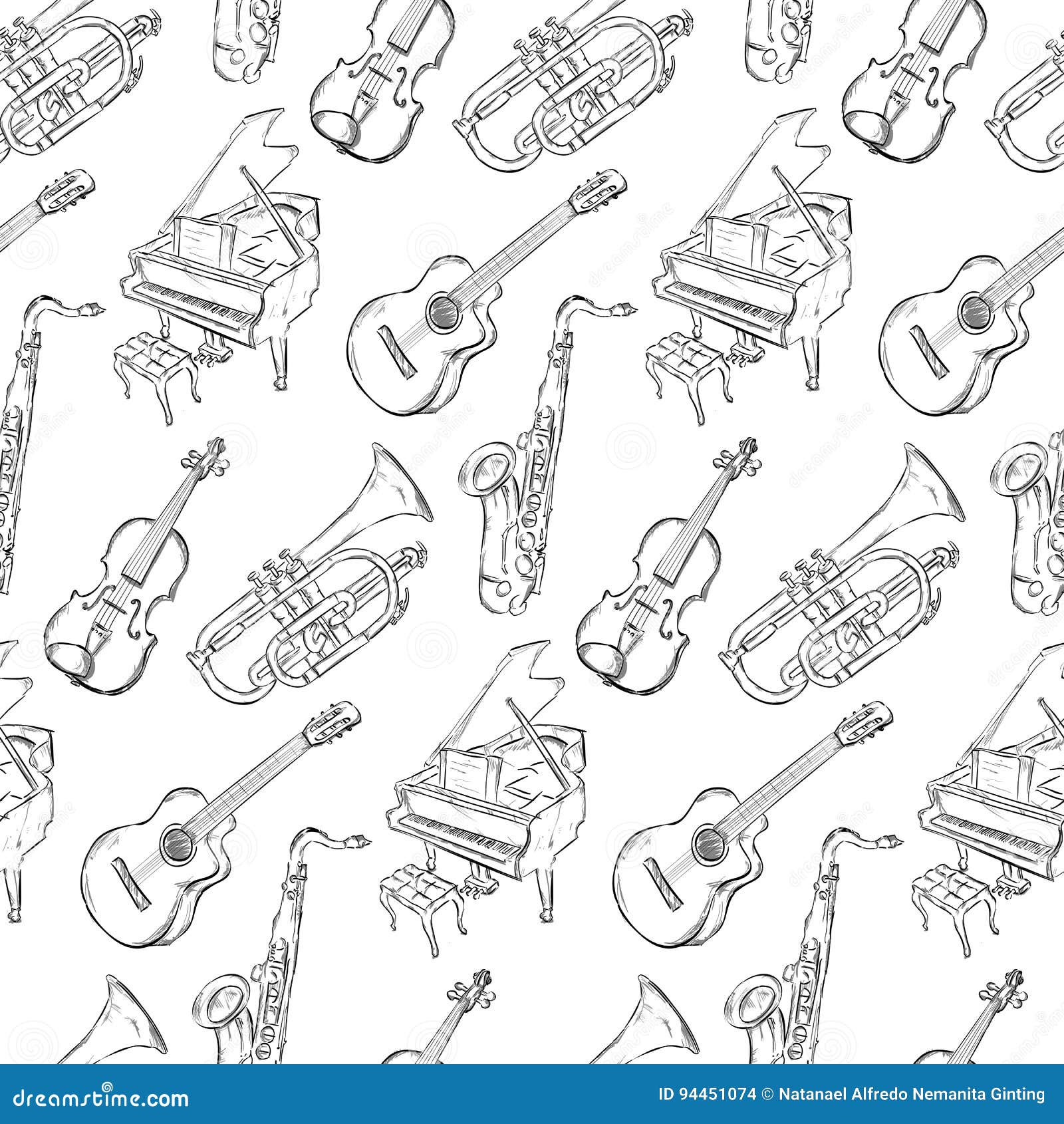 Sketch Musical Instruments Seamless Pattern Stock Vector - Illustration ...