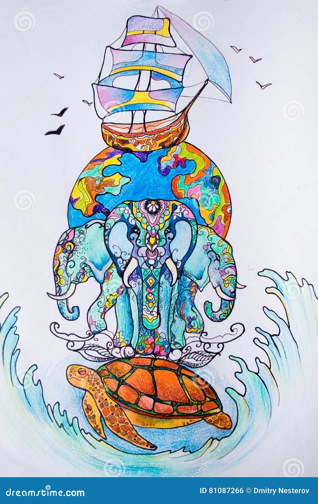 Sketch of the Myth the Earth on White Background. Stock Illustration ...