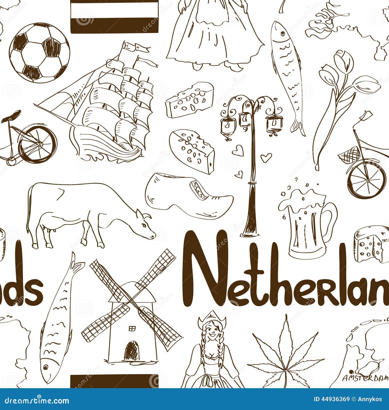 Sketch Netherlands Seamless Pattern Stock Vector - Illustration of ...