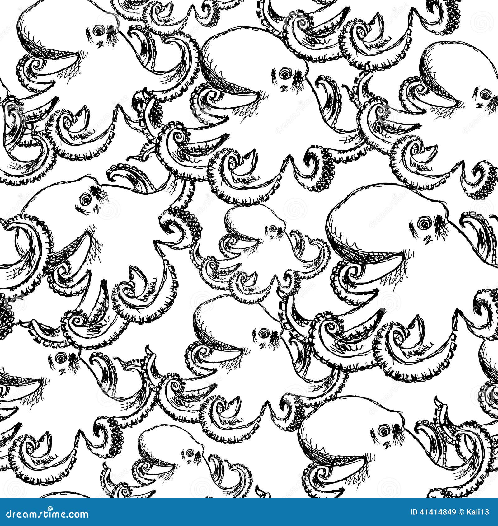 Sketch Octopus, Vector Vintage Seamless Pattern Stock Vector ...