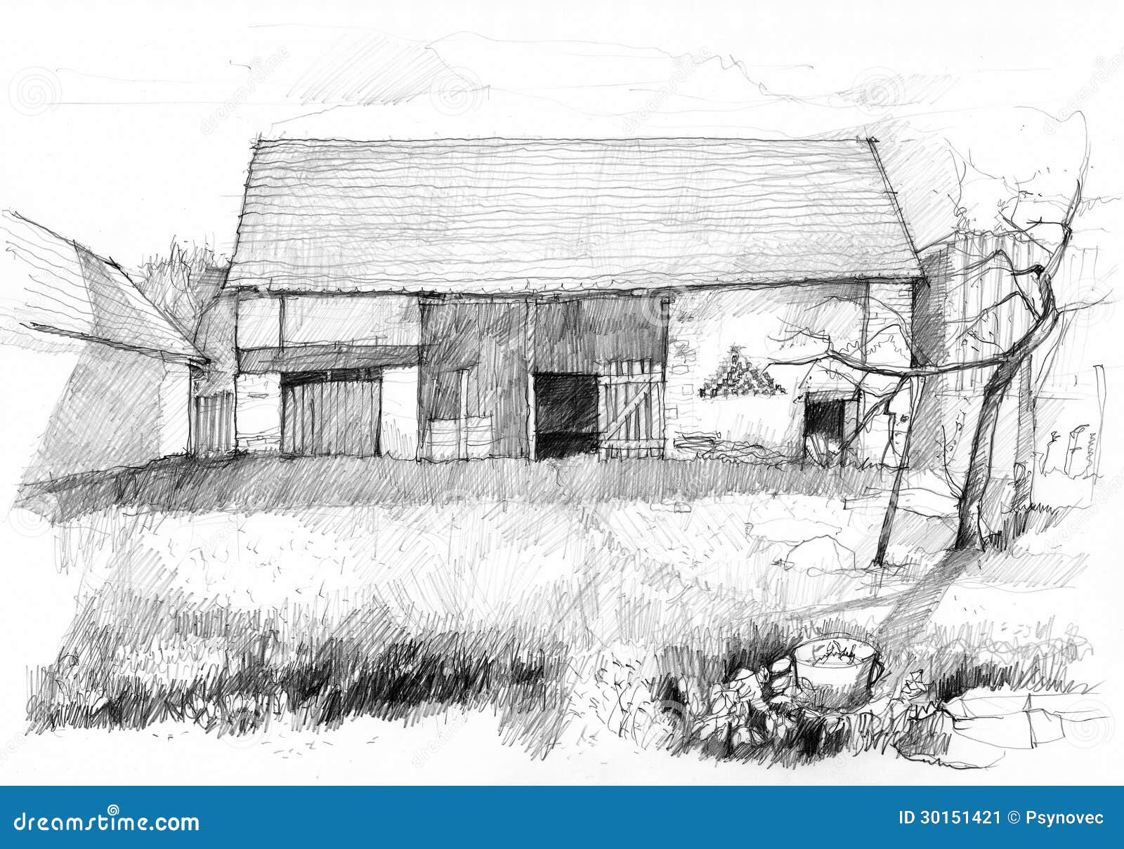 Old barn stock illustration. Illustration of crayon, design - 30151421