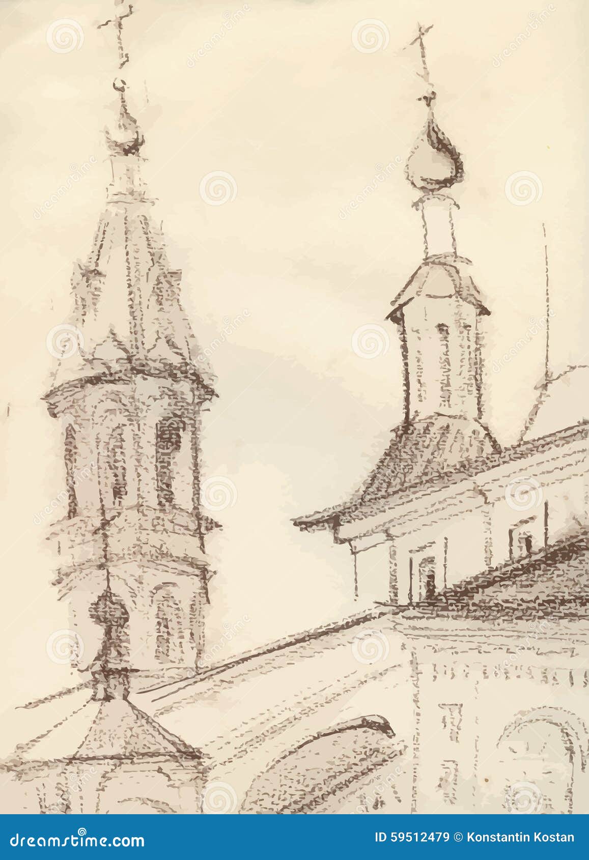 Sketch of an old church stock vector. Illustration of freehand - 59512479