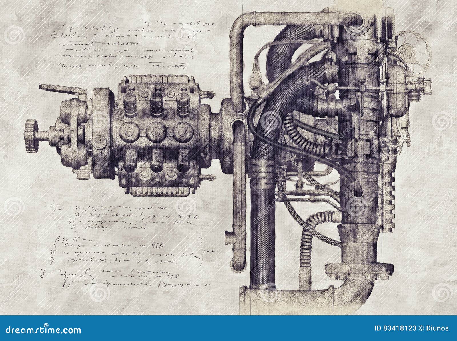 Sketch of an Old Machine, 3D Illustration Stock Illustration ...