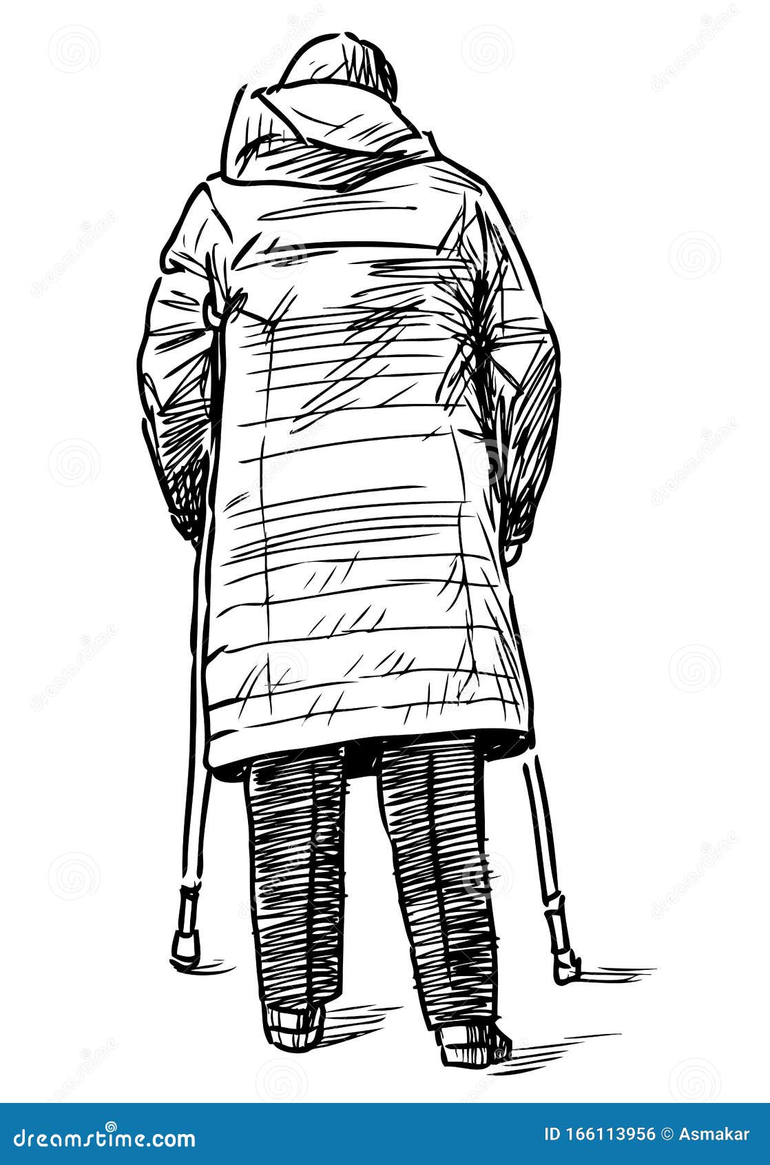 Sketch of Old Townswoman with Sticks Going on a Stroll Stock Vector ...