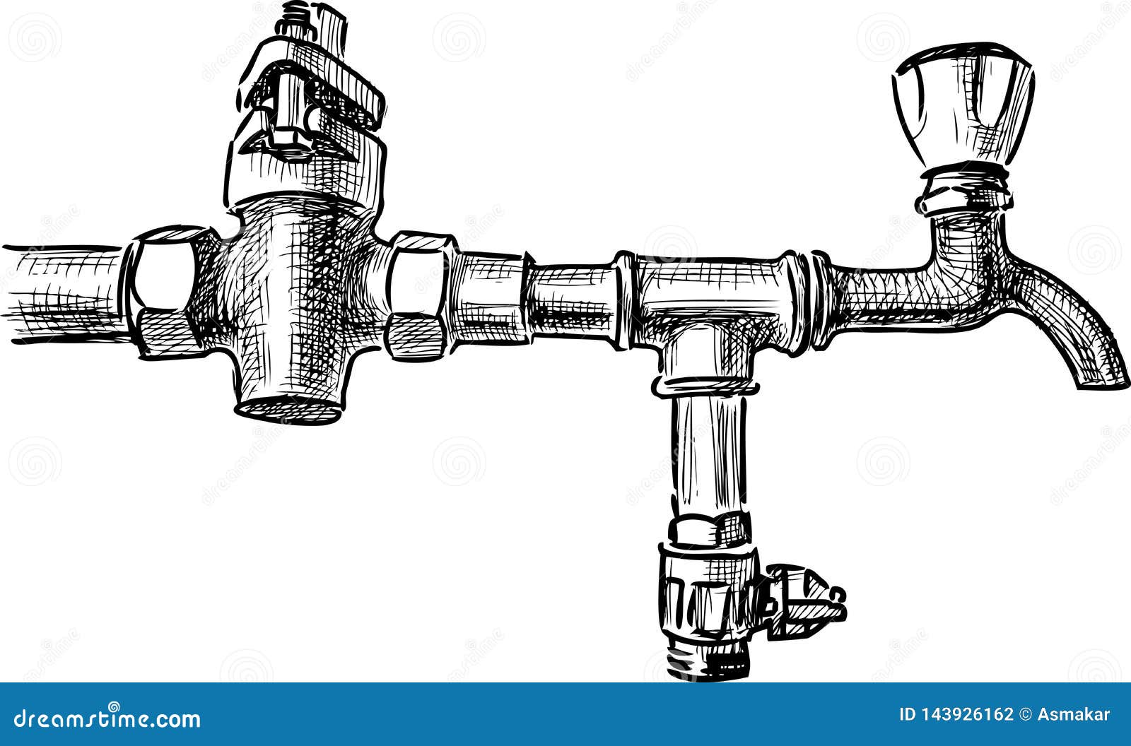 Sketch of an old water tap stock vector. Illustration of water - 143926162