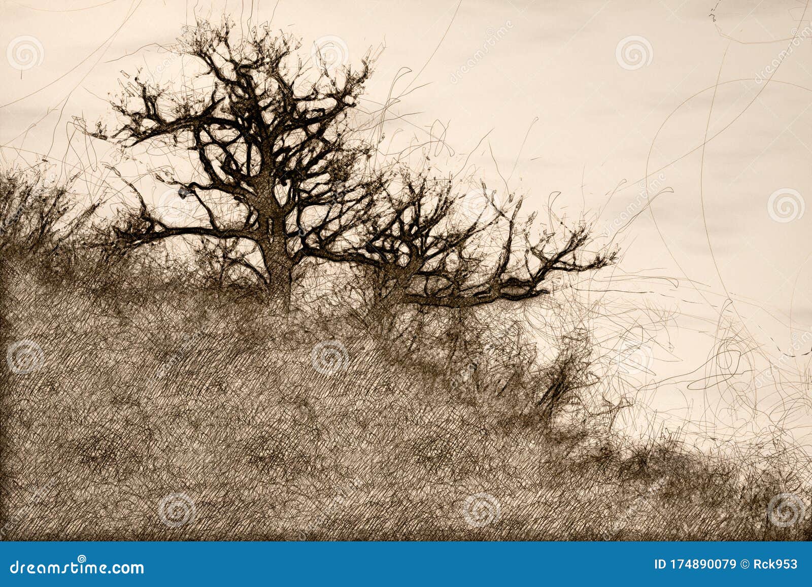 Ominous Tree. Sketch. An Eerie Grimace. The Mouth Is Sewn Up. Vector ...