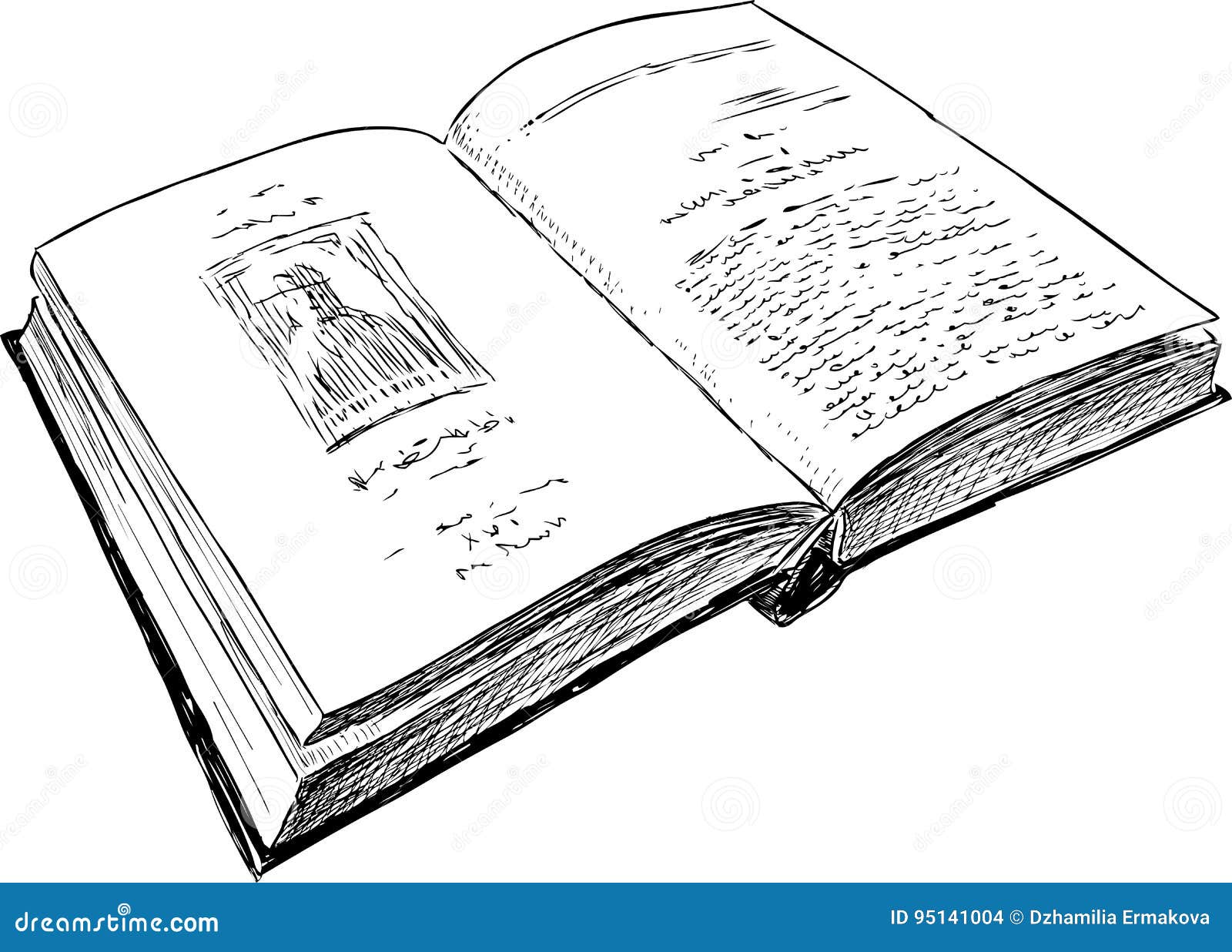 Sketch of an open book stock vector. Illustration of object - 95141004