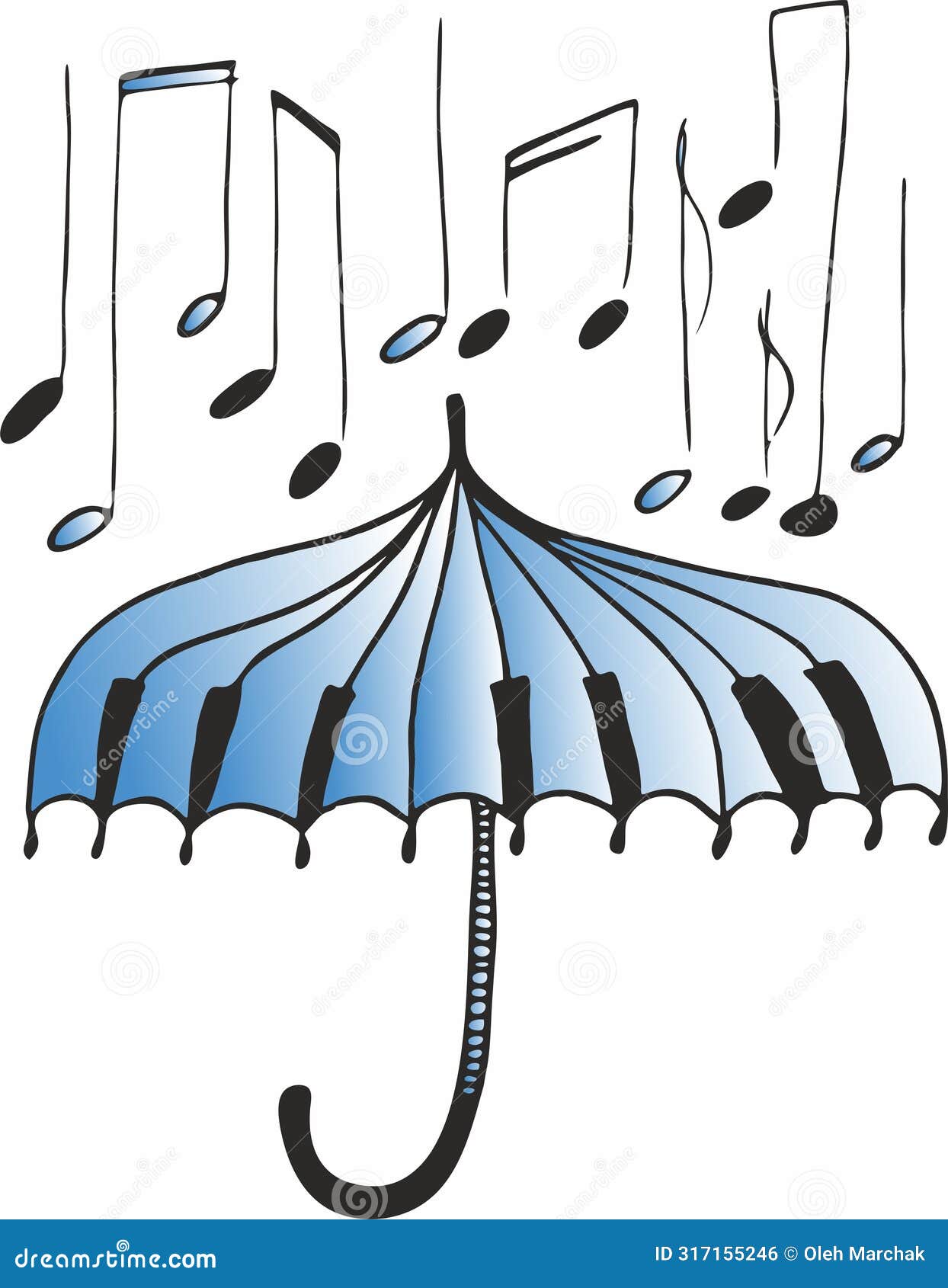 Sketch, an Open Umbrella in the Rain with Musical Notes. the Concept of ...