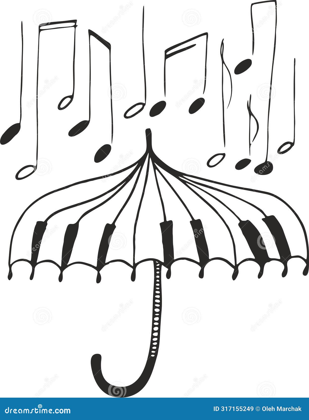 Sketch, an Open Umbrella in the Rain with Musical Notes. the Concept of ...