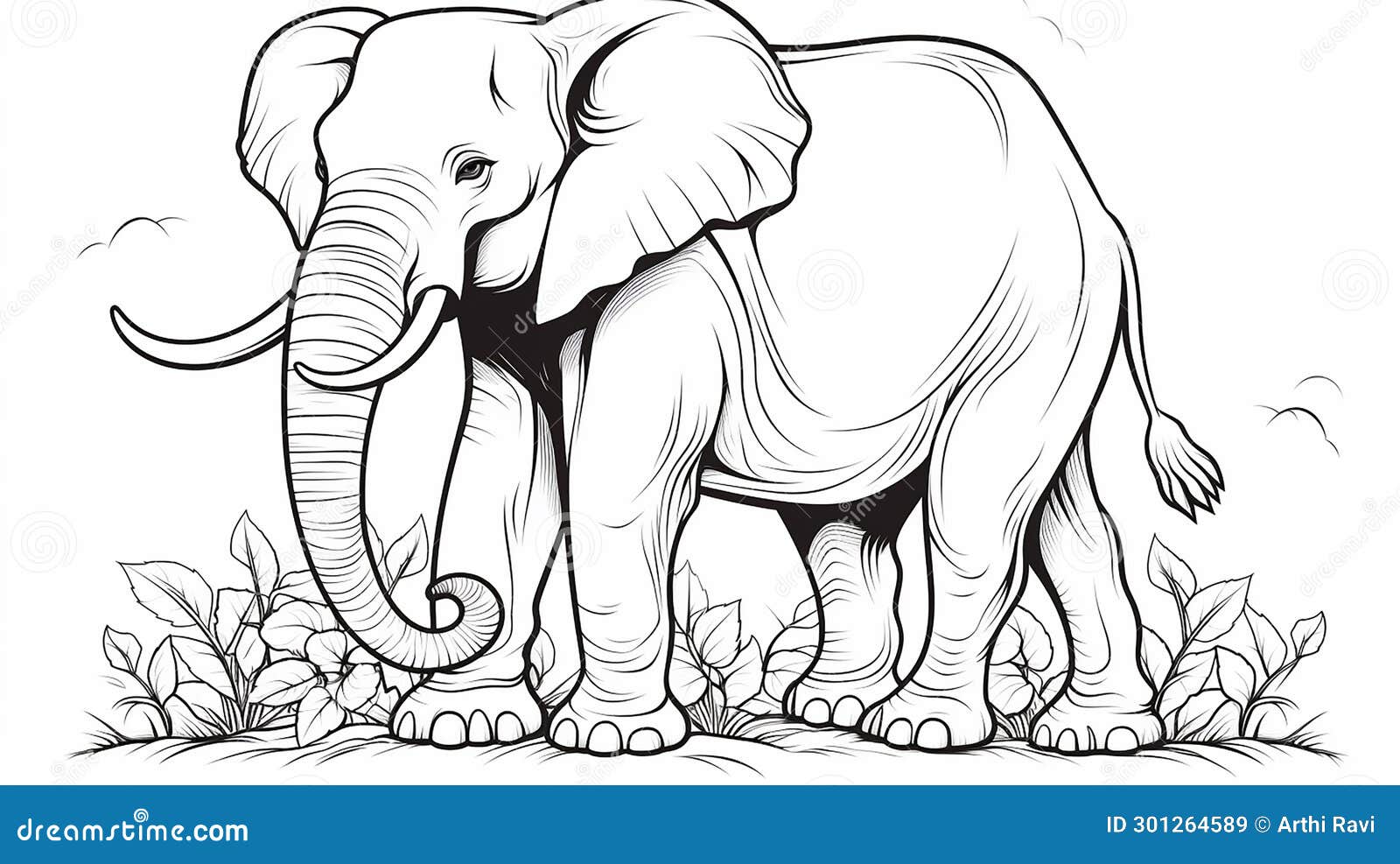 Sketch the of Outline a Friendly Elephant with a Raised Trunk and Big ... Sketch the of Outline a Friendly Elephant with a Raised Trunk and Big ...