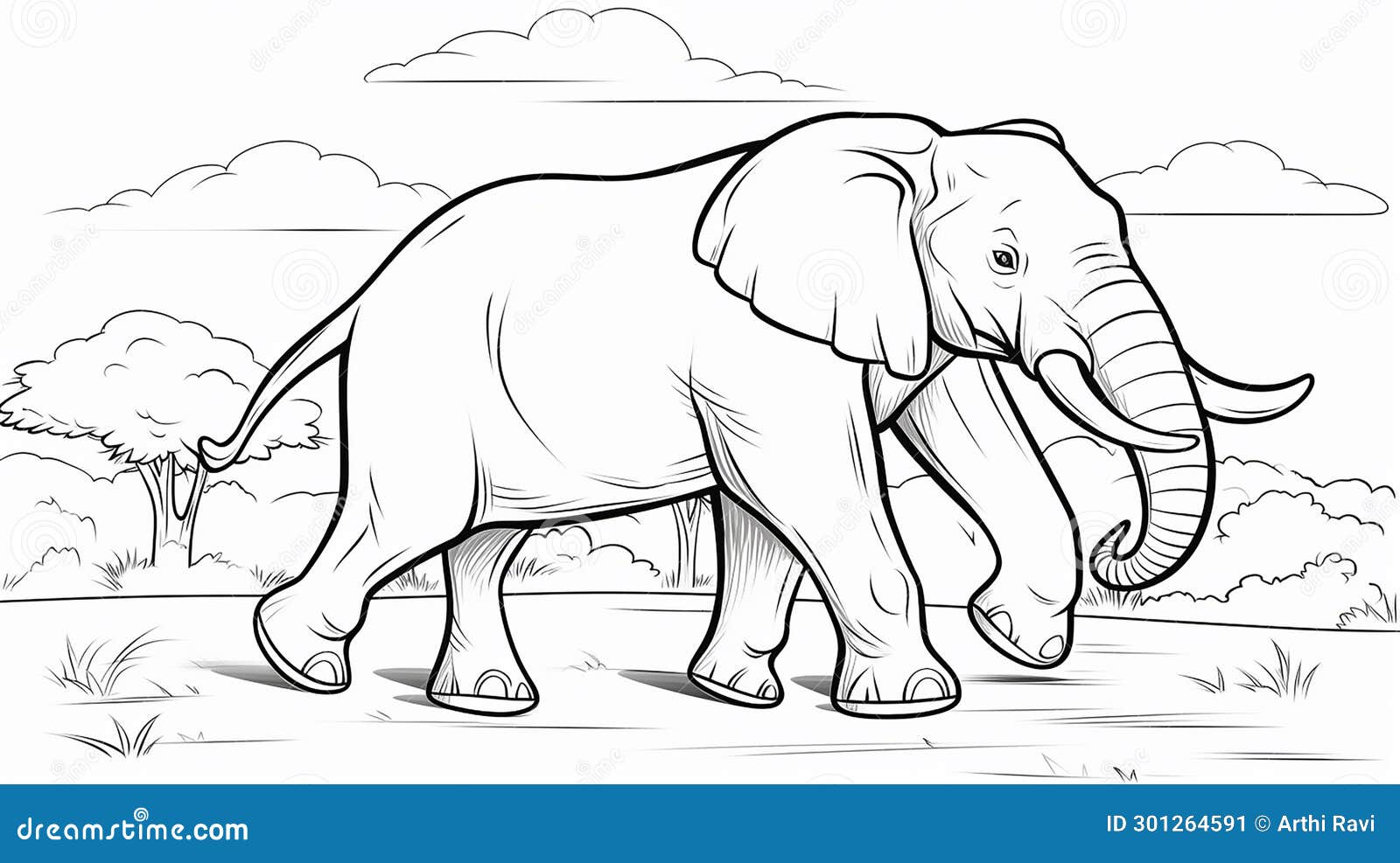 Sketch the of Outline a Friendly Elephant with a Raised Trunk and Big ... Sketch the of Outline a Friendly Elephant with a Raised Trunk and Big ...