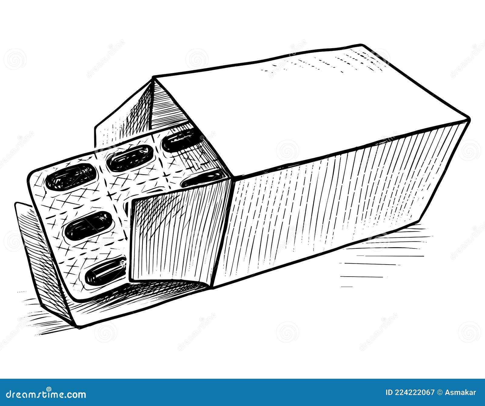 Freehand Drawing of Pack Blisters with Pills in Cardboard Box Stock ...