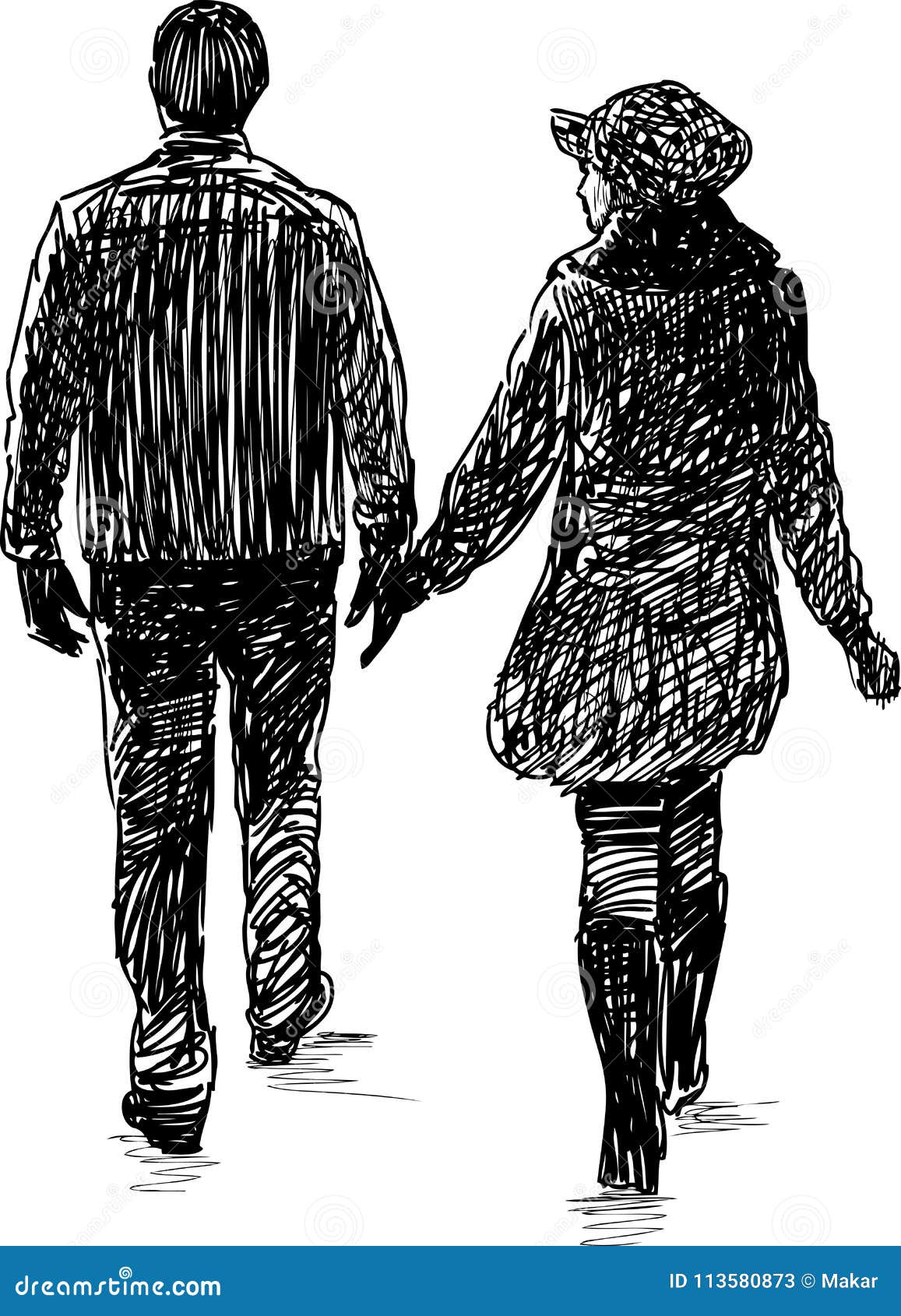 Sketch of a Pair of Townspeople on a Stroll Stock Vector - Illustration ...