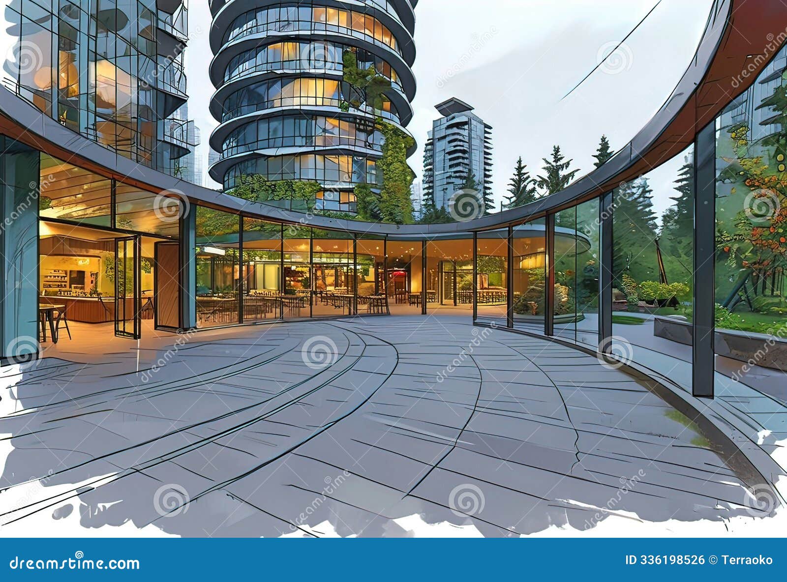 Sketch of Panoramic Design on the Square with 3-storey Round Buildings ...