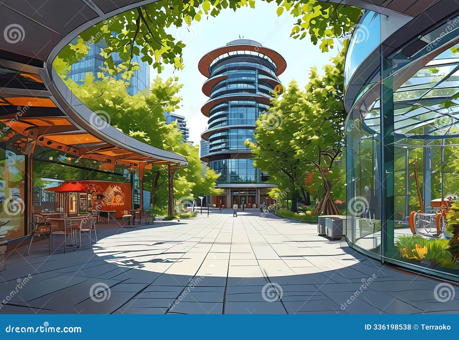 Sketch of Panoramic Design on the Square with 3-storey Round Buildings ...