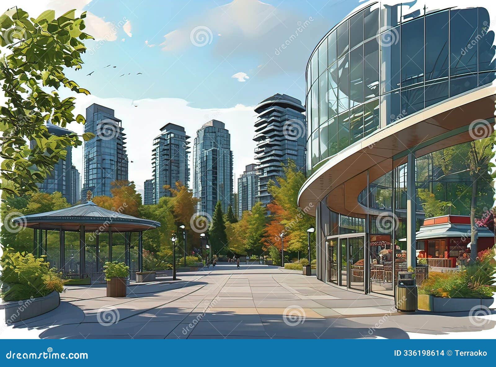 Sketch of Panoramic Design on the Square with 3-storey Round Buildings ...