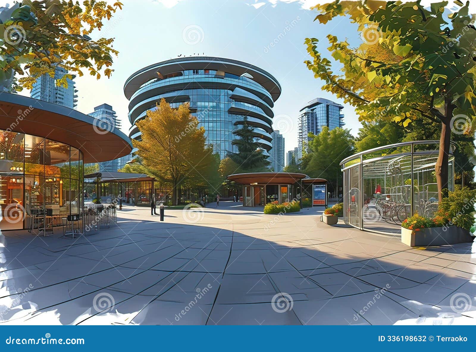 Sketch of Panoramic Design on the Square with 3-storey Round Buildings ...