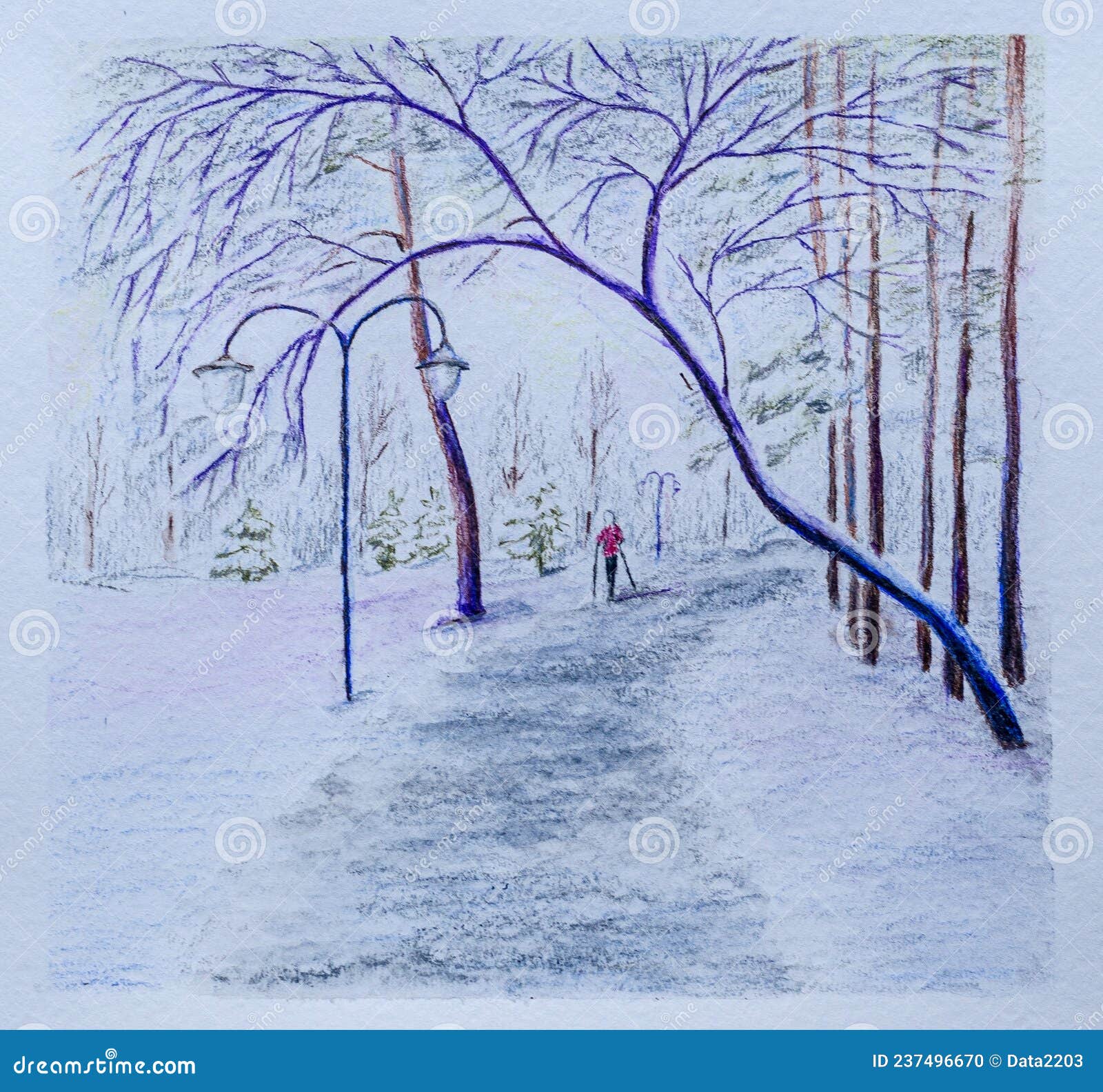 Sketch of path in the park stock illustration. Illustration of lamp ...