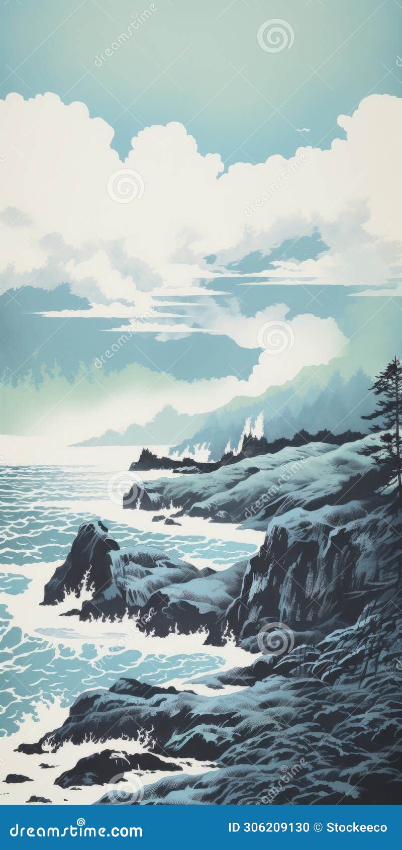 Bold Lithographic Art: Rainier Mountain And Stream In Vibrant Colors ...