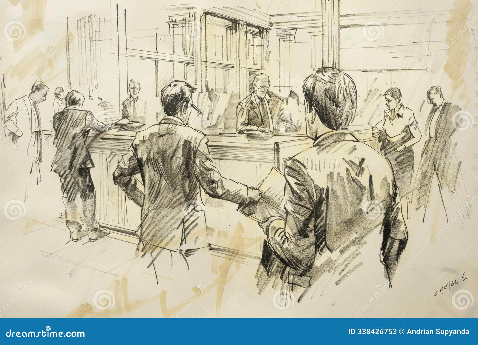 Sketch of People at a Counter Stock Illustration - Illustration of ...