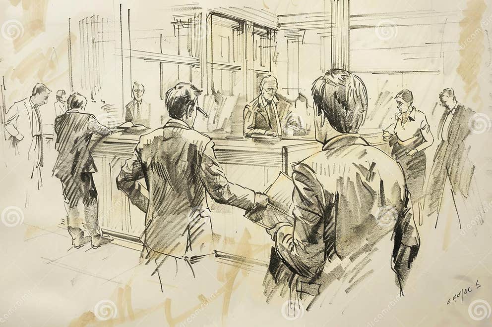 Sketch of People at a Counter Stock Illustration - Illustration of ...