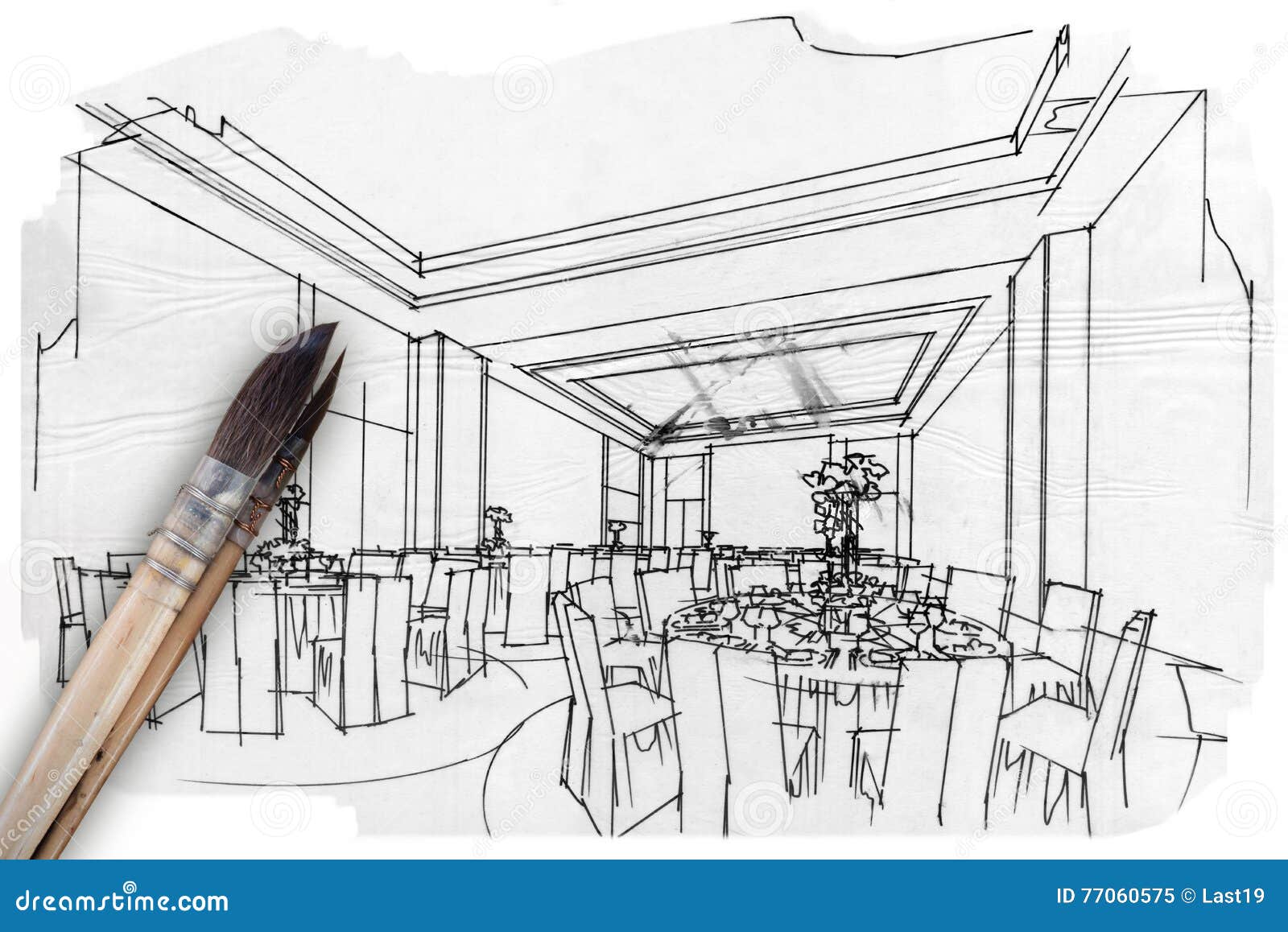 Sketch Perspective Interior Ballroom , Black and White Interior Design ...
