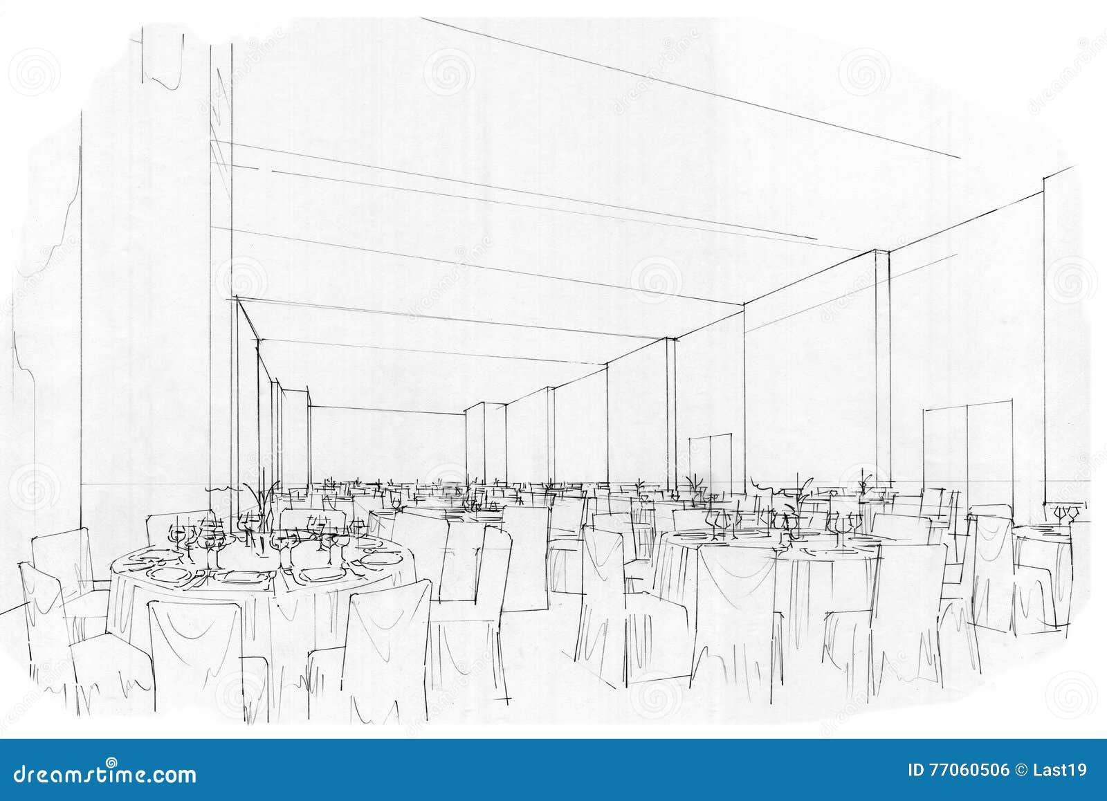 Sketch Perspective Interior Ballroom , Black and White Interior Design ...