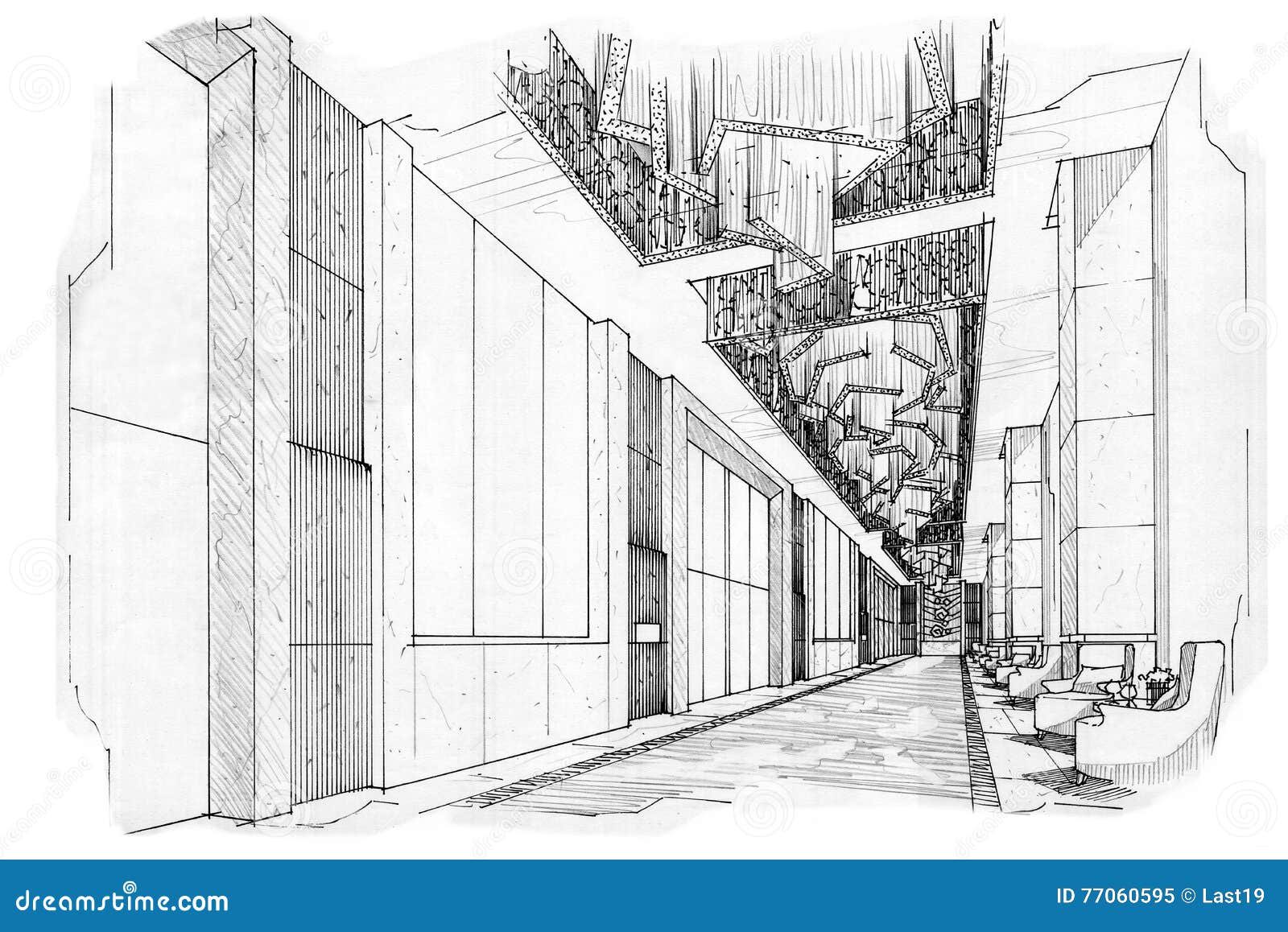 Sketch Perspective Interior Pre Function Room , Black and White ...