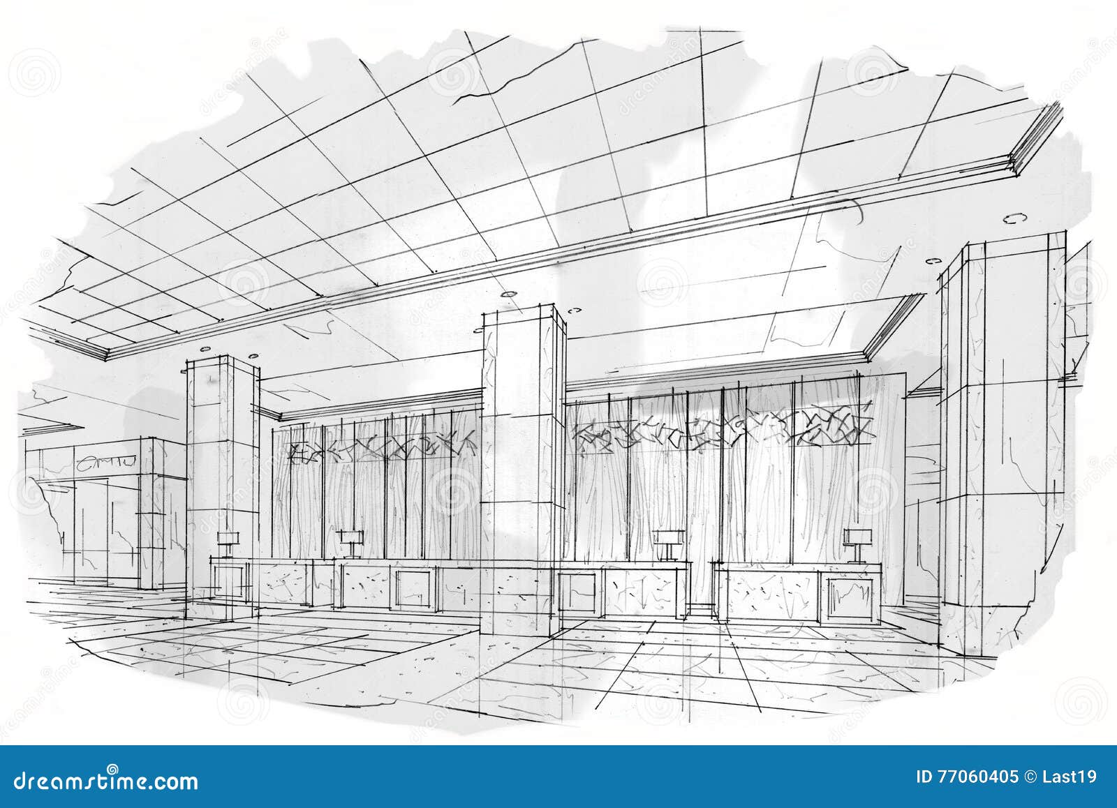 Sketch Perspective Interior Reception , Black and White Interior Design ...