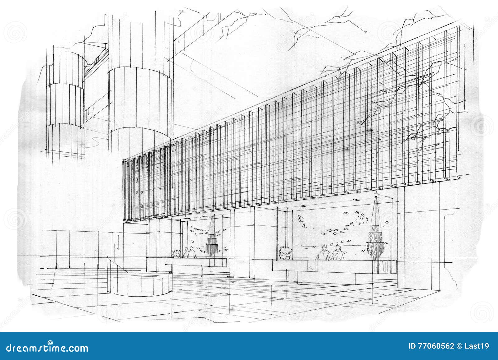 Sketch Perspective Interior Reception , Black and White Interior Design ...