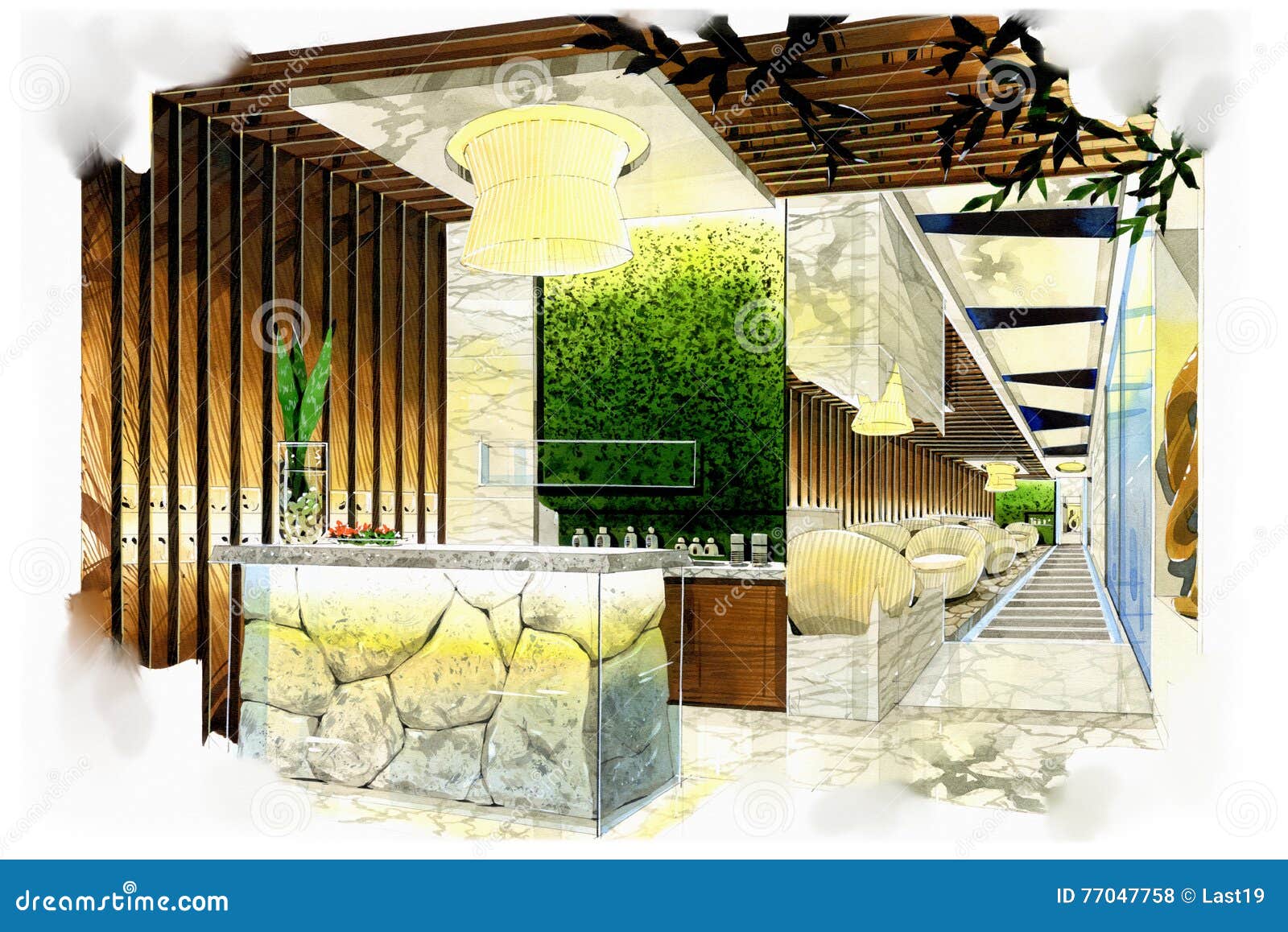 Interior With A Reception Desk In The Loft Style. 3d Visualization ...