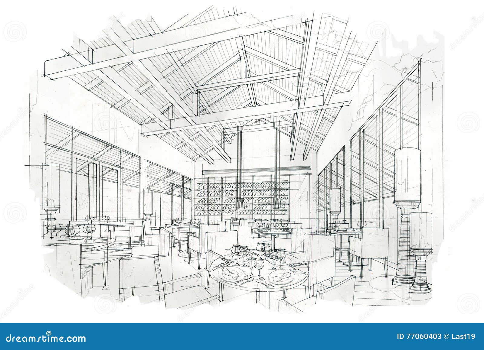 Sketch Interior Perspective Restaurant Stock Illustrations – 512 Sketch ...