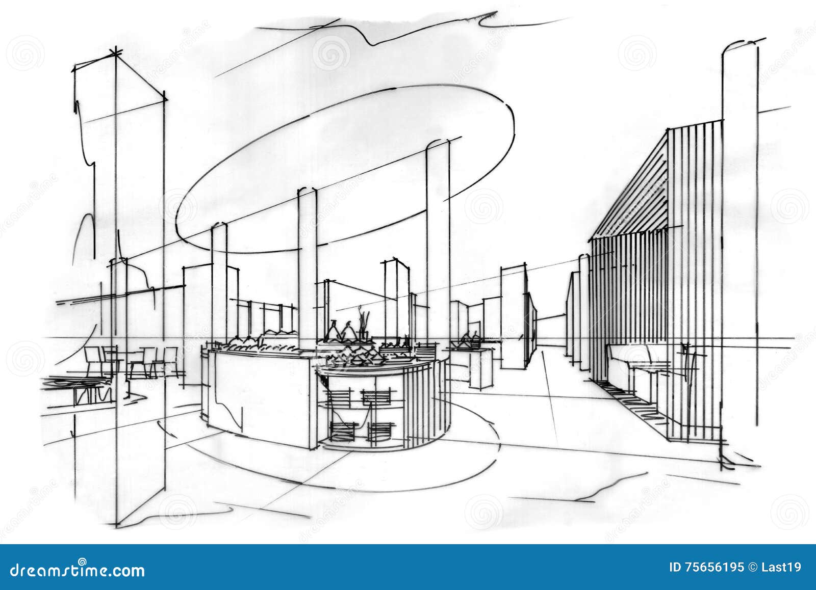 Sketch Perspective Interior Stock Illustration - Illustration of ...