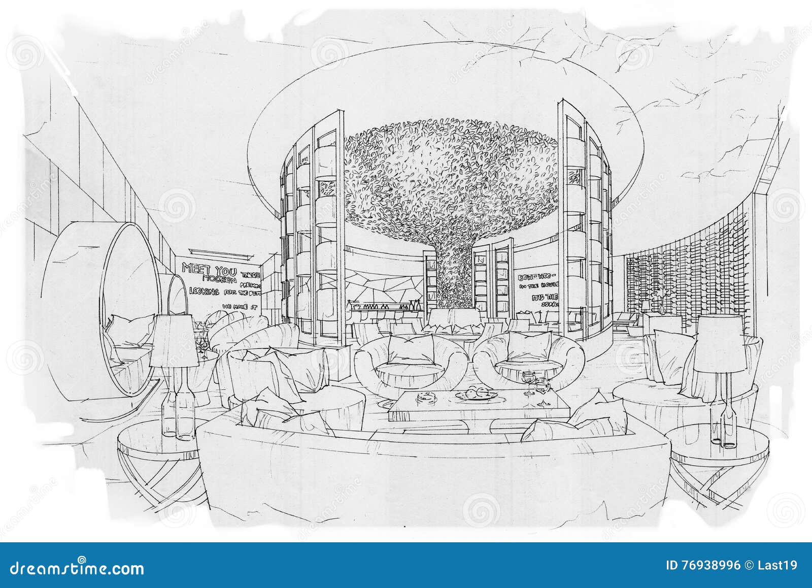 Sketch Perspective Interior Swimming Pools , Black And White Interior ...