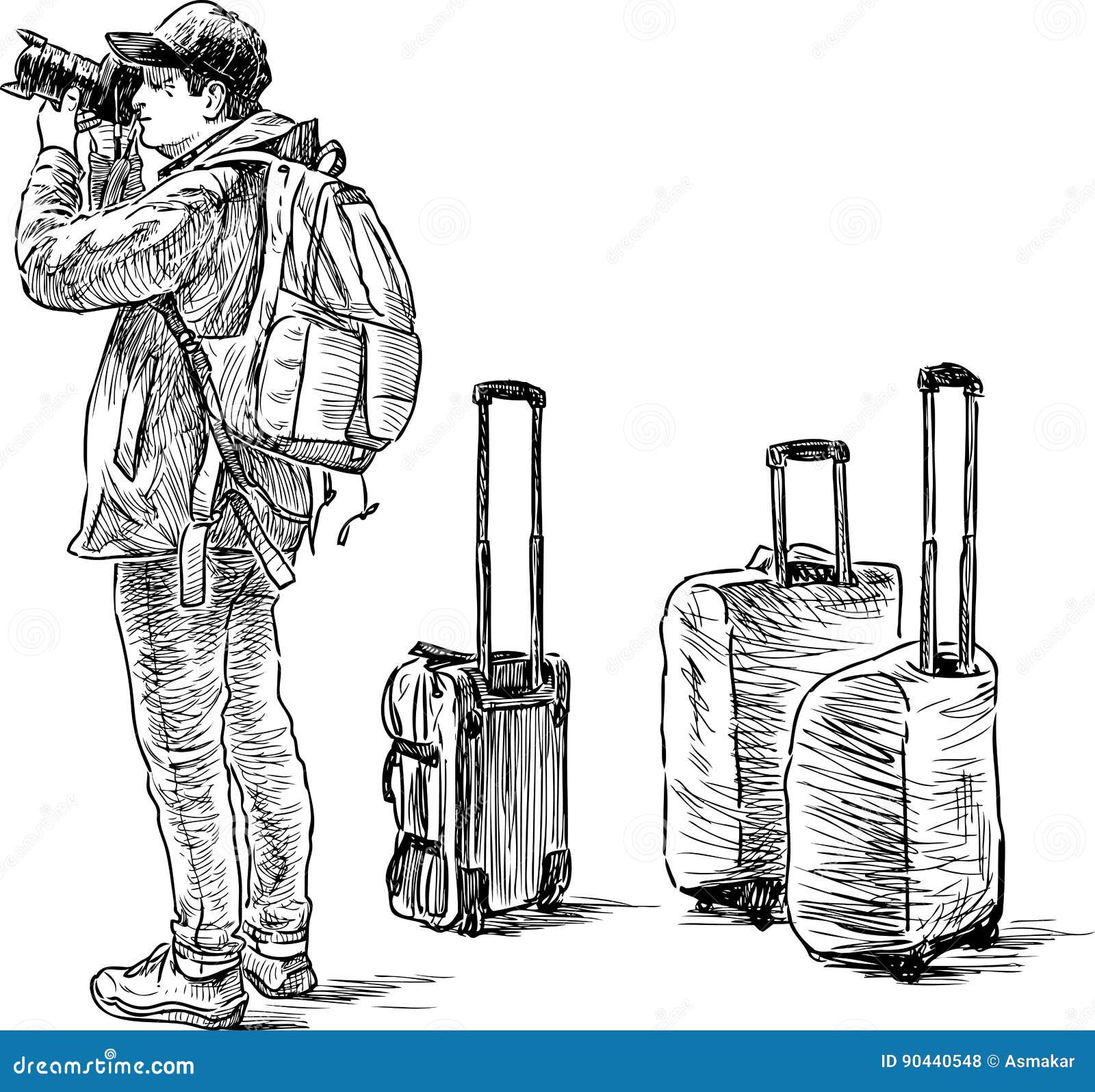 Sketch of a Photographer Traveler Stock Vector - Illustration of modern ...