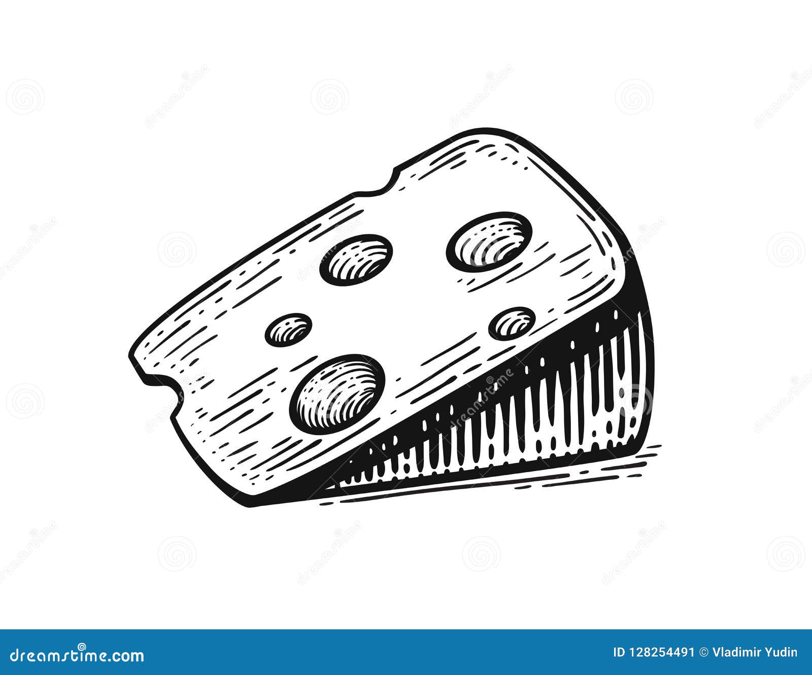 Sketch piece of cheese stock vector. Illustration of eating - 128254491