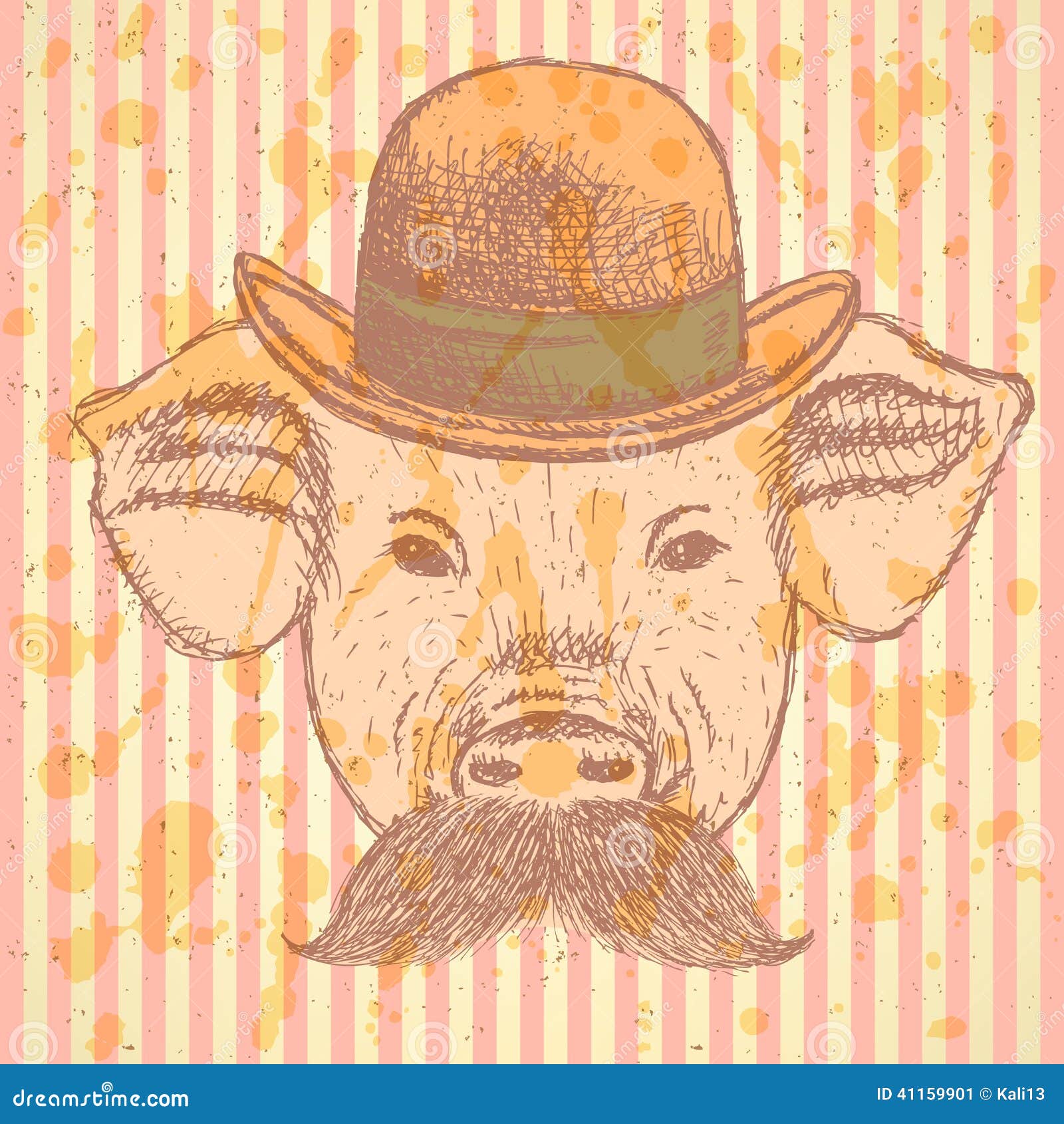Sketch Pig In Hat With Mustche, Vector Ackground | CartoonDealer.com ...