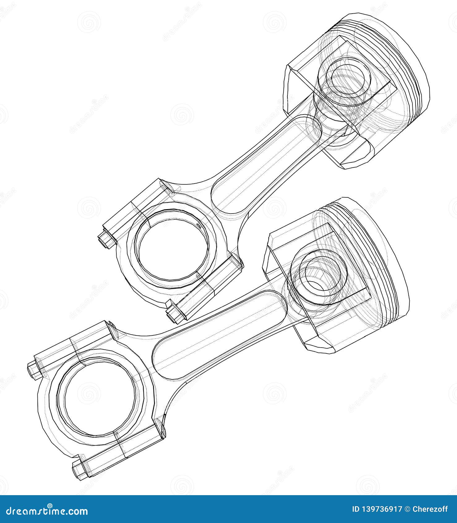 Sketch of Piston. Vector Rendering of 3d Stock Vector - Illustration of ...