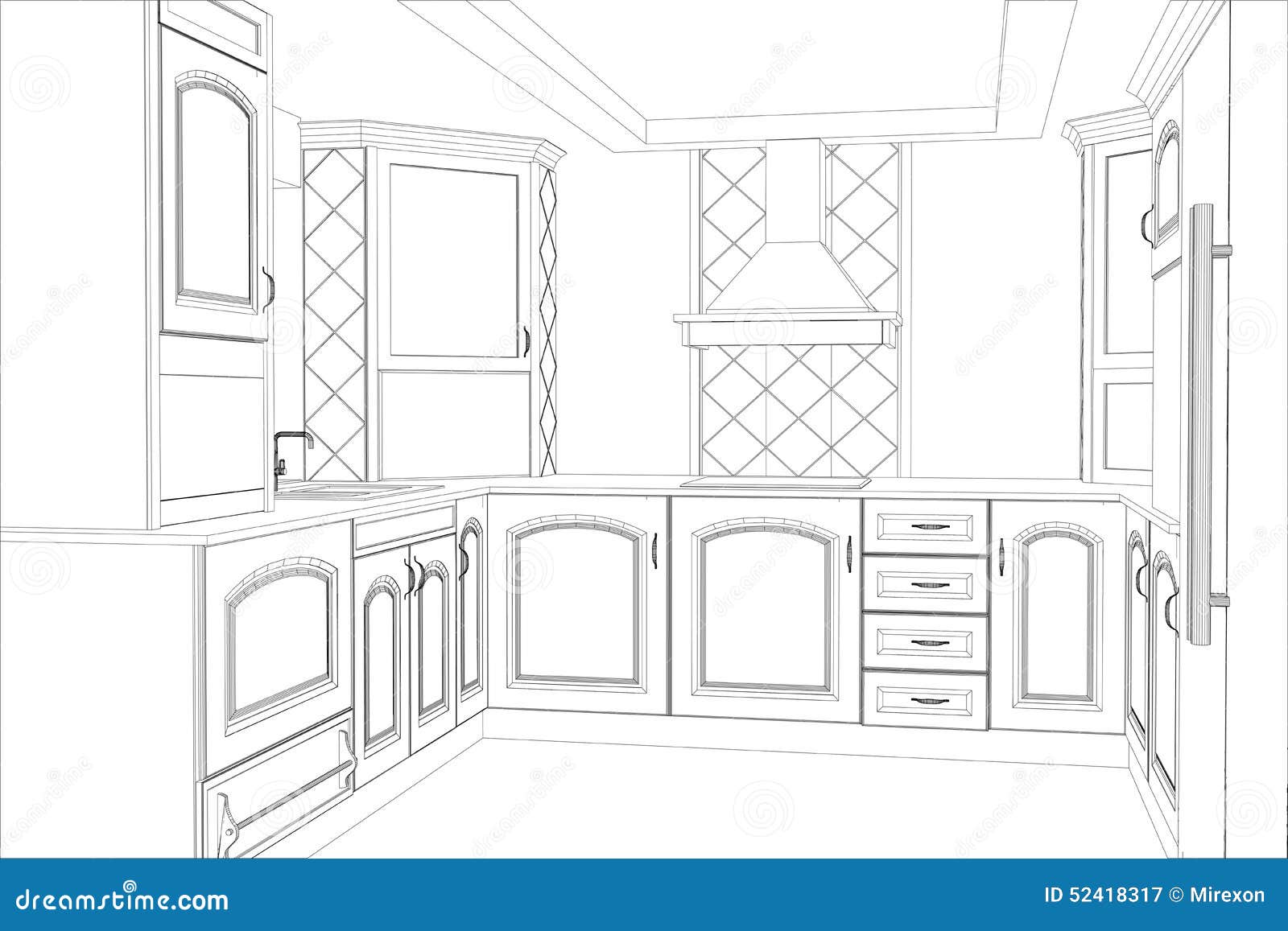 Sketch Plan Kitchen in the Wire Stock Vector - Illustration of drawing ...