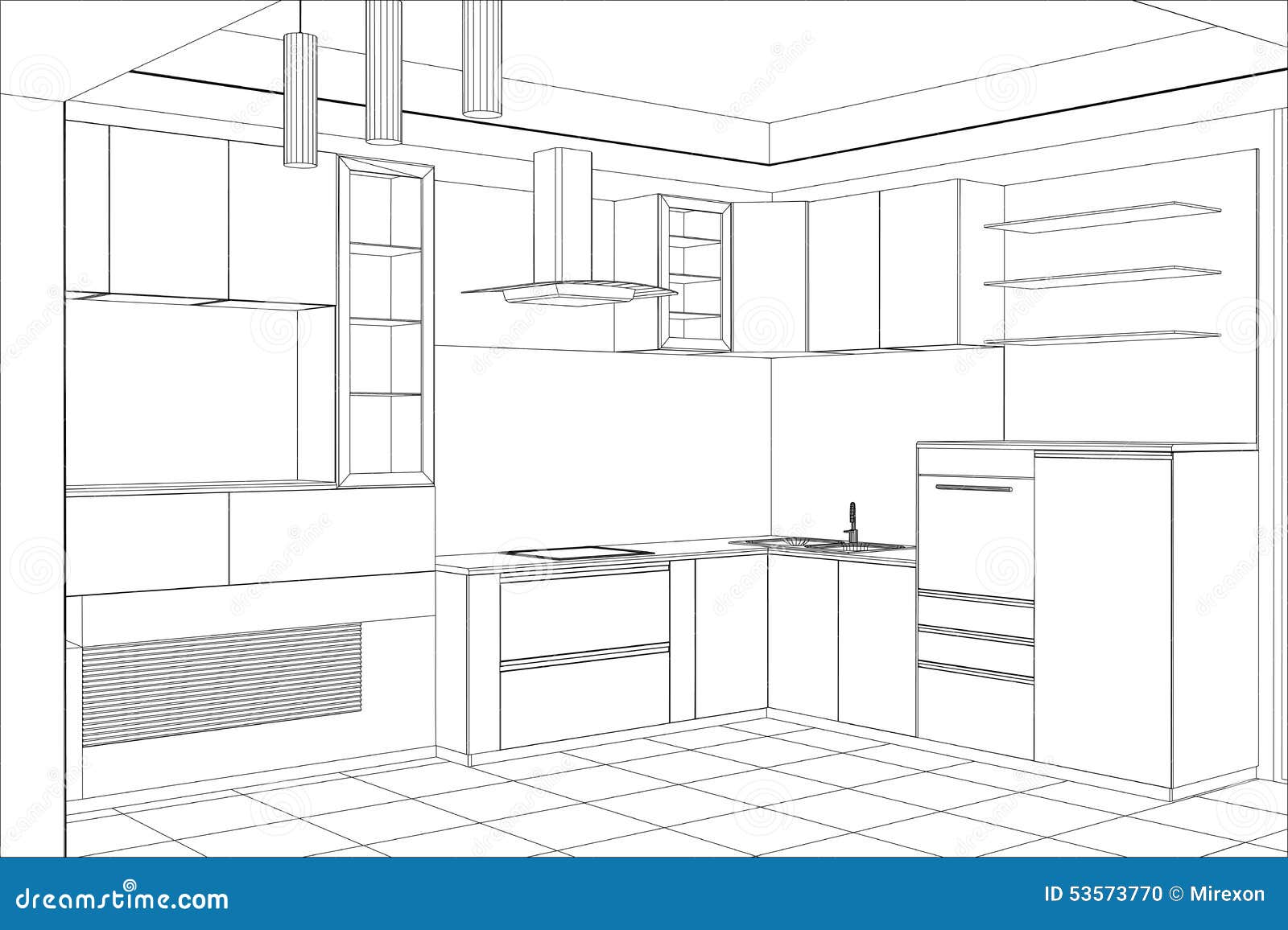 Sketch Plan Kitchen in the Wire Stock Vector - Illustration of ...